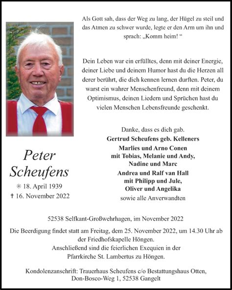 Traueranzeigen Von Peter Scheufens Aachen Gedenkt