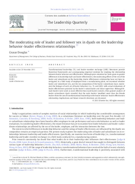 Pdf The Moderating Role Of Leader And Follower Sex In Dyads On The