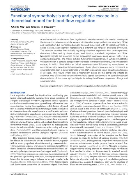 Pdf Functional Sympatholysis And Sympathetic Escape In A Theoretical
