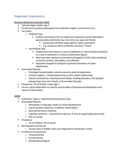 Diagnostic Impressions Diagnostic Impressions Reactive Attachment