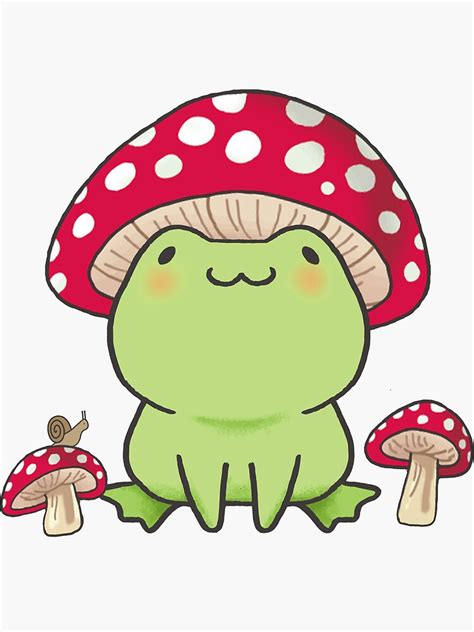 Cute Frog With Mushroom Hat Kawaii Cottagecore Aesthetic Sticker For