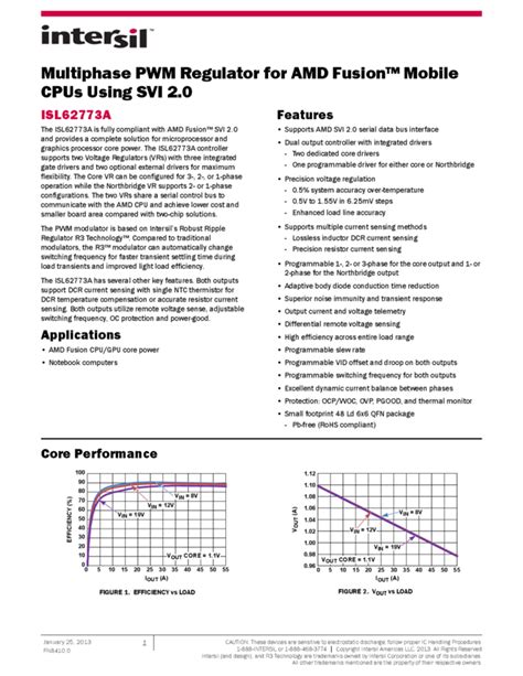 Multiphase Pwm Regulator For Amd Fusion™ Mobile Cpus Using Svi 20 Isl62773a Datasheet Pdf