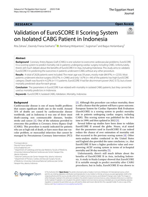 Pdf Validation Of Euroscore Ii Scoring System On Isolated Cabg