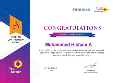 mohammed hisham on linkedin tataelxsi award achievementunlocked employeeappreciation 17