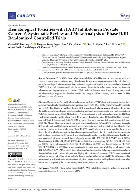 Pdf Hematological Toxicities With Parp Inhibitors In Prostate Cancer