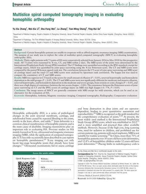 Pdf Multislice Spiral Computed Tomography Imaging In Evaluating Hemophilic Arthropathy