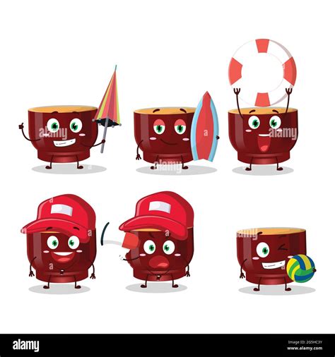 Happy Face Kava Drink Cartoon Character Playing On A Beach Vector