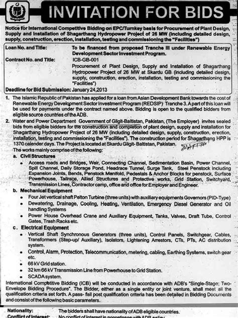 26mw Shagarthang Hydropower Project Skardu Gilgit Baltistan Invitation