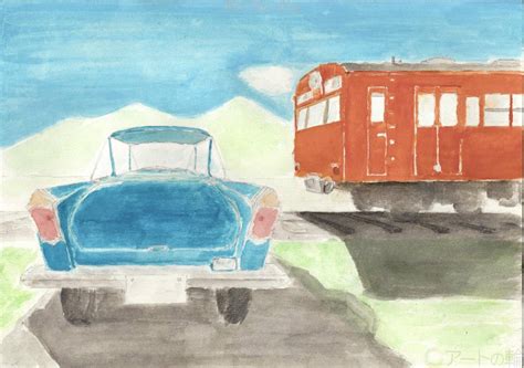 古の車と電車 アートの輪