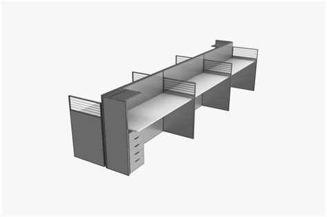 Linear Cubicle System With Slatted Panels And Integrated Storage 3d