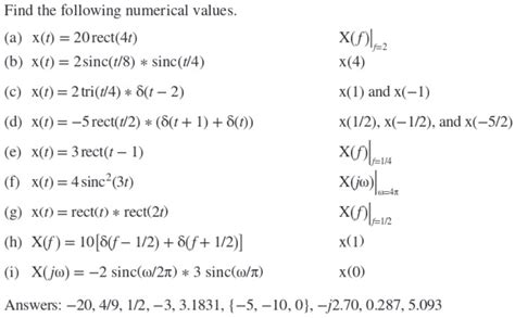 Solved Find The Following Numerical Values A Chegg