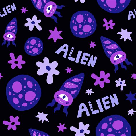 Alien And Planet Seamless Pattern With Lettering 10450554 Vector Art At
