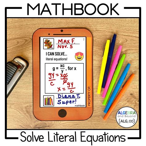 Literal Equations Activity Mathbook Algebra And Beyond