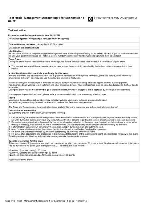 Ma 1 Economics 2021 2022 Resit Exam 14 July 2022 Test Resit