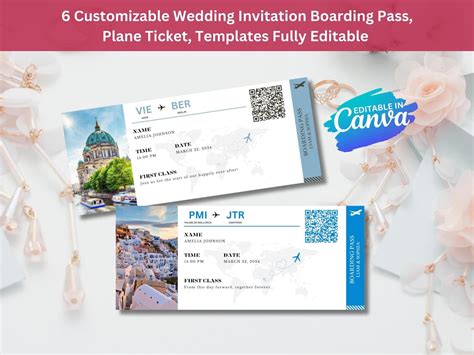Canva Editable Boarding Pass Wedding Invitation Template Printable