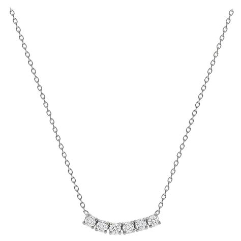 14k White Gold 1 Carat Petite Round Diamond Six Stone Curved Necklace