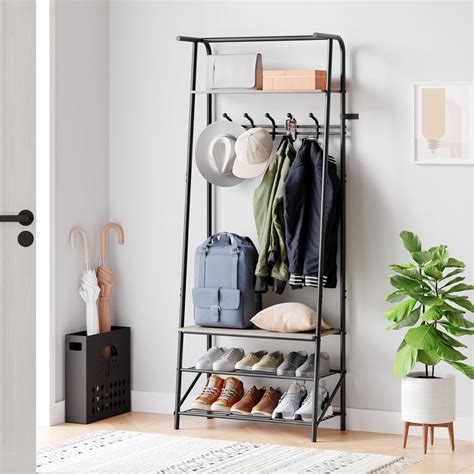 Coat Rack Shoe Bench With 5 Hooks Hall Trees Entryway Bench With