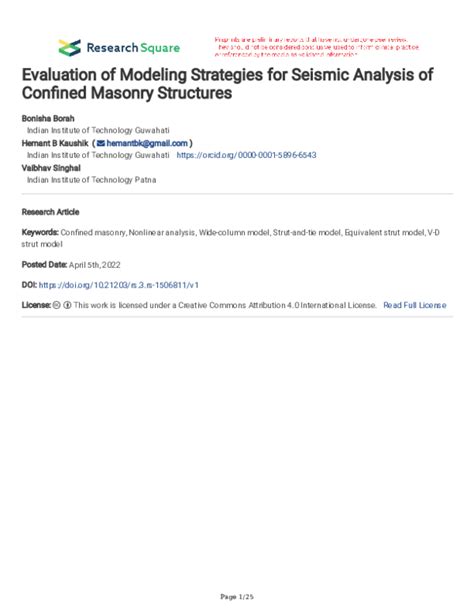 Pdf Evaluation Of Modeling Strategies For Seismic Analysis Of