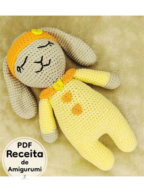 PDF Crochê Coelhinho Dormindo Jelly Receita de Amigurumi Grátis PDF Passo a Passo
