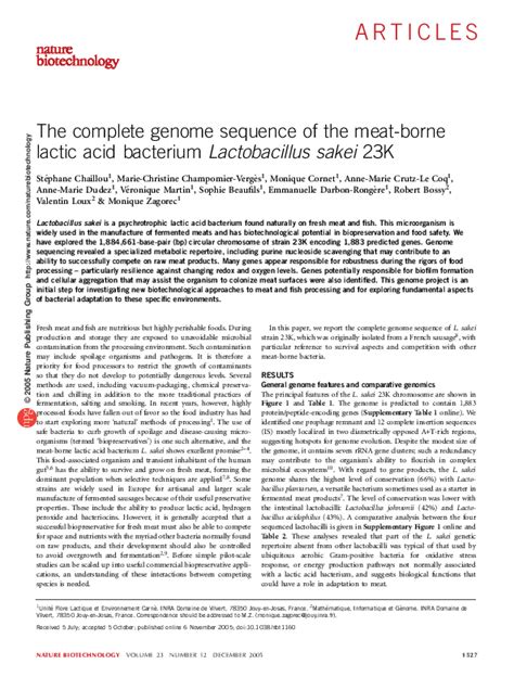 Pdf The Complete Genome Sequence Of The Meat Borne Lactic Acid