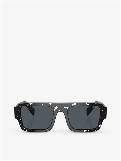 Prada Pr A05s Rectangle Frame Abstract Acetate Sunglasses In Black Endource