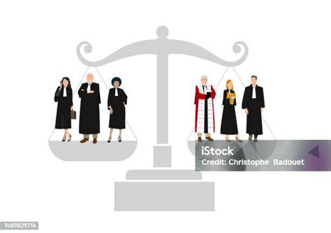 치안 판사와 변호사를 대표하는 벡터 그림은 균형에 포즈를 취했다 정의 개념 변호사에 대한 스톡 벡터 아트 및 기타 이미지