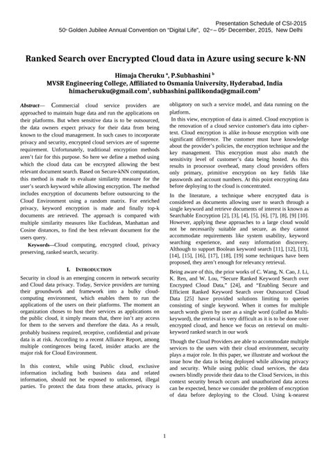 Pdf Ranked Search Over Encrypted Cloud Data In Azure Using Secure K Nn
