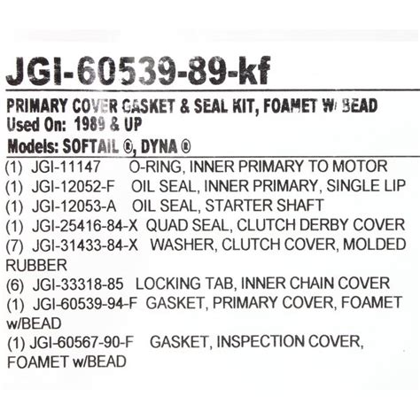 Genuine James Foamet Primary Cover Wbead Gasket Jgi 60539 89 Kf For