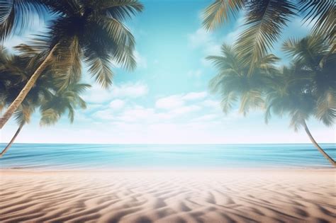 Una Playa Con Palmeras Y Un Cielo Azul Foto Premium