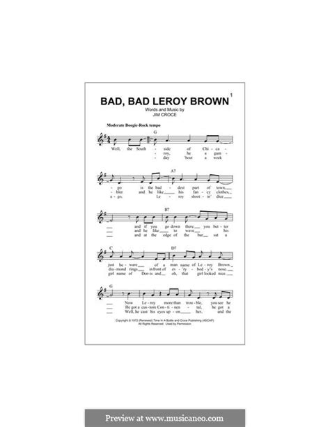 Bad Bad Leroy Brown By J Croce Sheet Music On Musicaneo