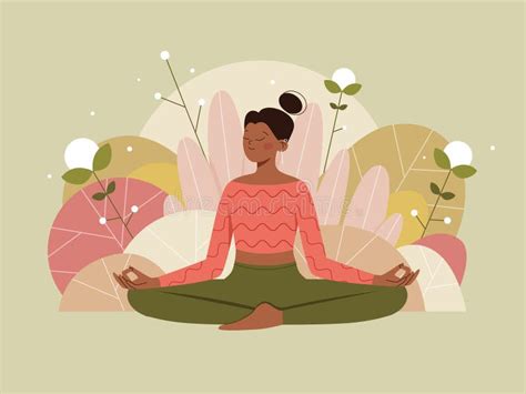 Woman In Meditation Pose On Nature Background With Leaves Concept