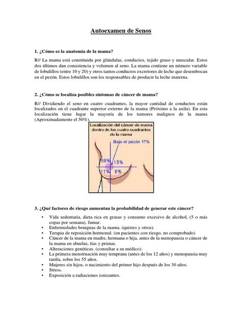 Autoexamen De Senos Pdf Cáncer De Mama Pecho