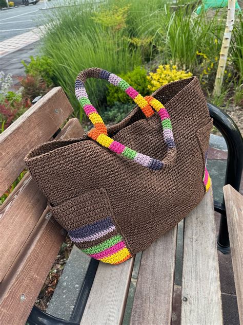 Large Straw Crochet Beach Summer Bag Raffia Boho Bag Etsy
