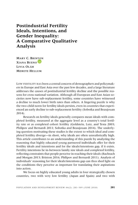 Pdf Postindustrial Fertility Ideals Intentions And Gender