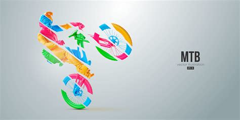Mtb 라이더의 추상적인 실루엣 남자는 흰색 배경에 고립된 트릭을 하고 있다 산악 사이클링 스포츠 수송 벡터 그림 3차원 형태에 대한 스톡 벡터 아트 및 기타 이미지