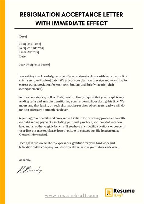 How To Write A Resignation Acceptance Letter With Immediate Effect