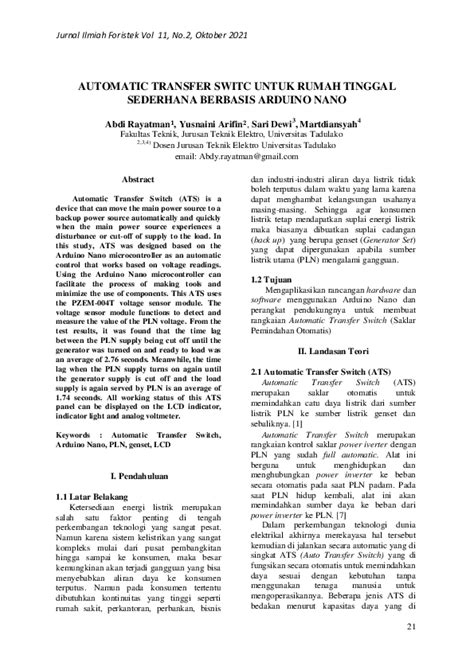 Pdf Automatic Transfer Switch Untuk Rumah Tinggal Sederhana Berbasis