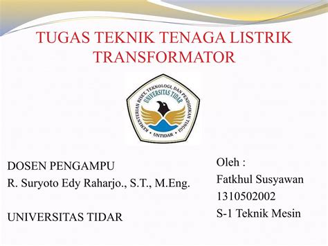 Tugas Teknik Tenaga Listrik Transformator Ppt