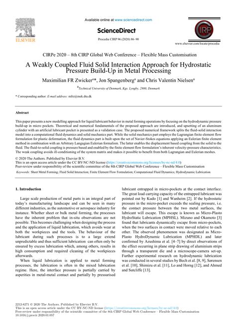Pdf A Weakly Coupled Fluid Solid Interaction Approach For Hydrostatic Pressure Build Up In