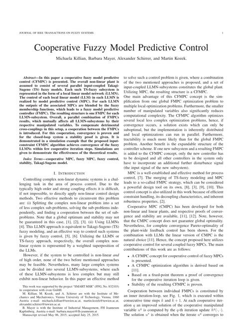 Pdf Cooperative Fuzzy Model Predictive Control