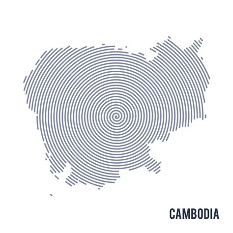 Vector Abstract Hatched Map Of Cambodia With Spiral Lines Isolated On A White Background Stock