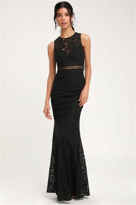 Lovely Black Dress Black Lace Dress Lace Maxi Dress Gown Lulus