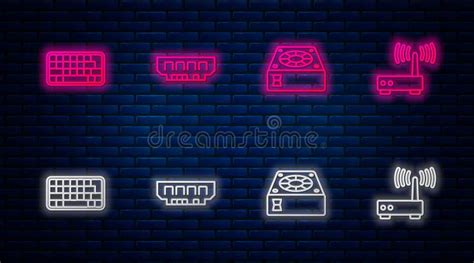 Set Line Ram Random Access Memory Computer Cooler Keyboard And