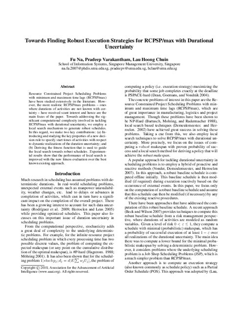 Pdf Towards Finding Robust Execution Strategies For Rcpspmax With