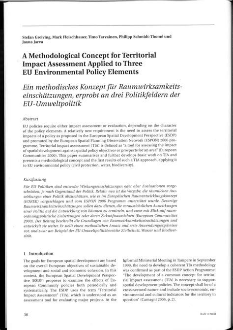 Pdf A Methodological Concept For Territorial Impact Assessment