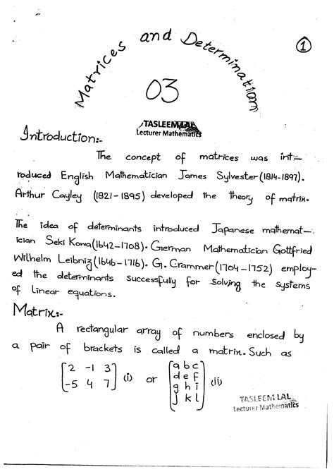 solution concept of matrices and determination for class intermediate