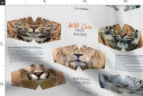 Wild Cats Cut And Sew Face Masks Lions Tiger Cougar Panther Fabric