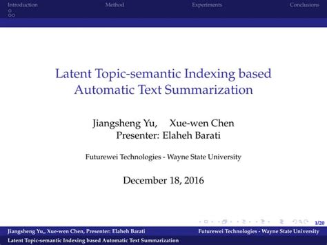 Latent Topic Semantic Indexing Based Automatic Text Summarization Ppt