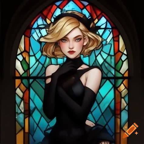 Gothic Stained Glass Window With Egirl Design In Mucha Style On Craiyon