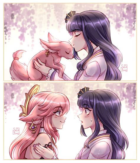 Yae Miko Yae Miko And Makoto Genshin Impact Drawn By Sadelionne Danbooru